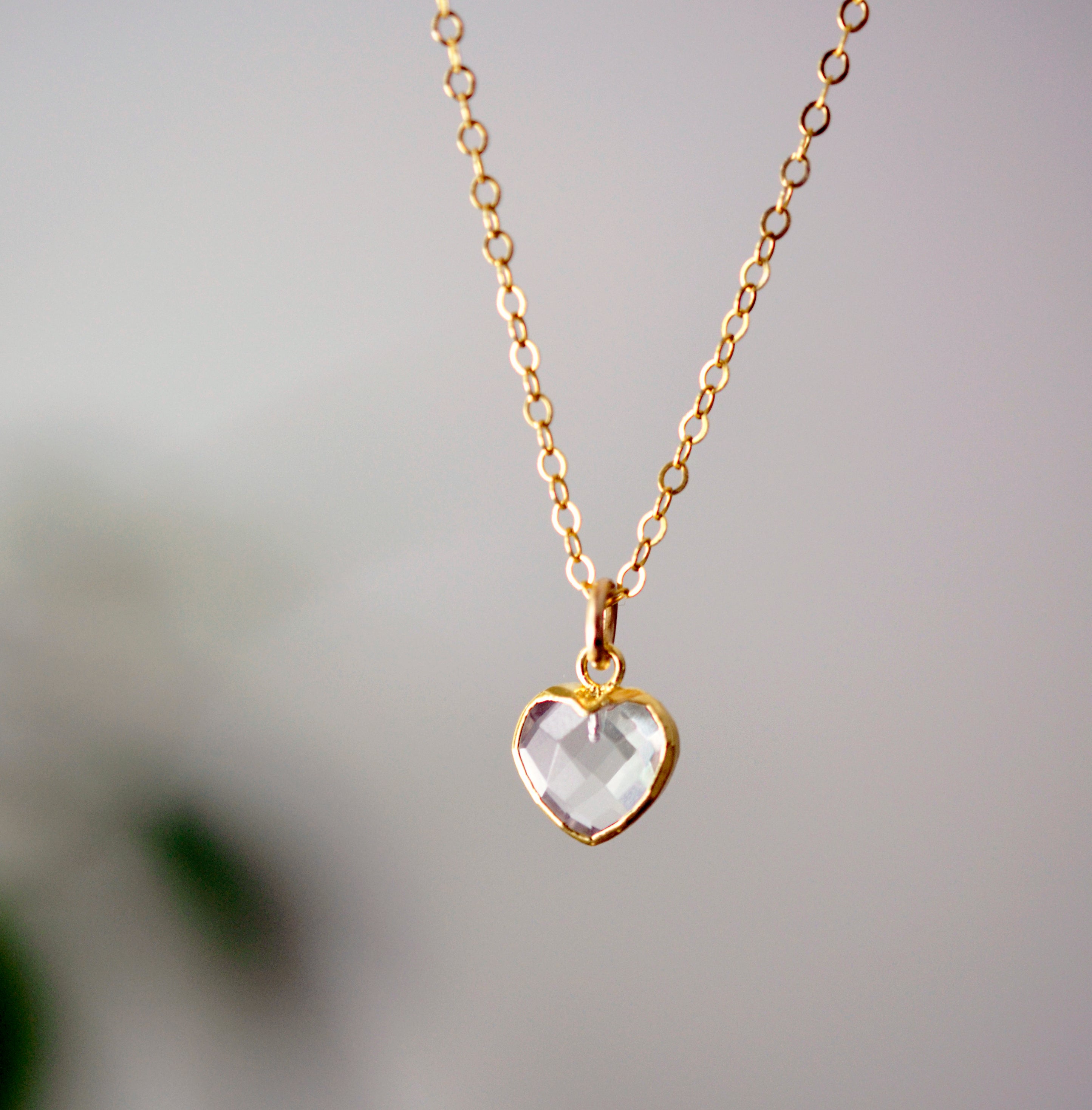 Clear Crystal Quartz Heart Pendant Necklace in 14k Gold Filled ...